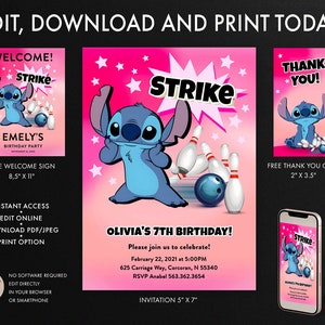 Stitch Bowling Birthday Invitation, Bowling Birthday Invitation, Strike ...