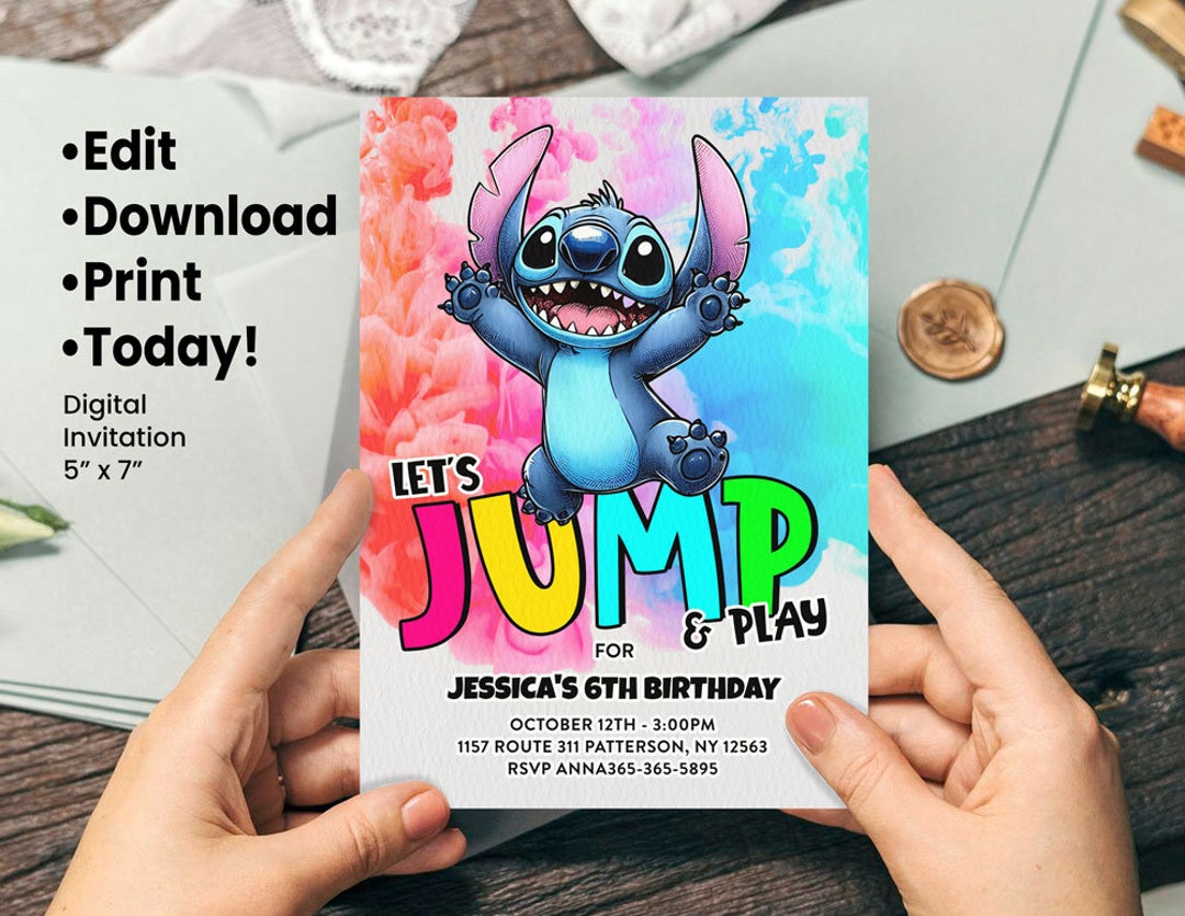 Stitch Jump and Play Birthday Invitation, Editable Trampoline Park ...