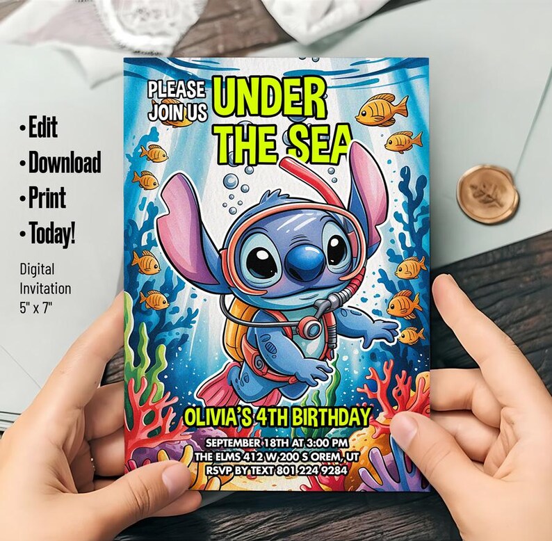 Stitch Under the Sea Birthday Invitation - Etsy