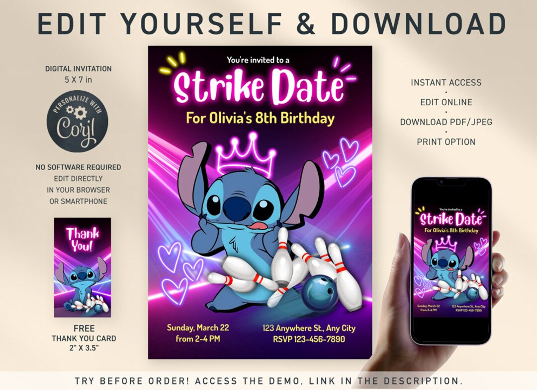 Stitch Bowling Birthday Invitation Bowling Birthday - Etsy