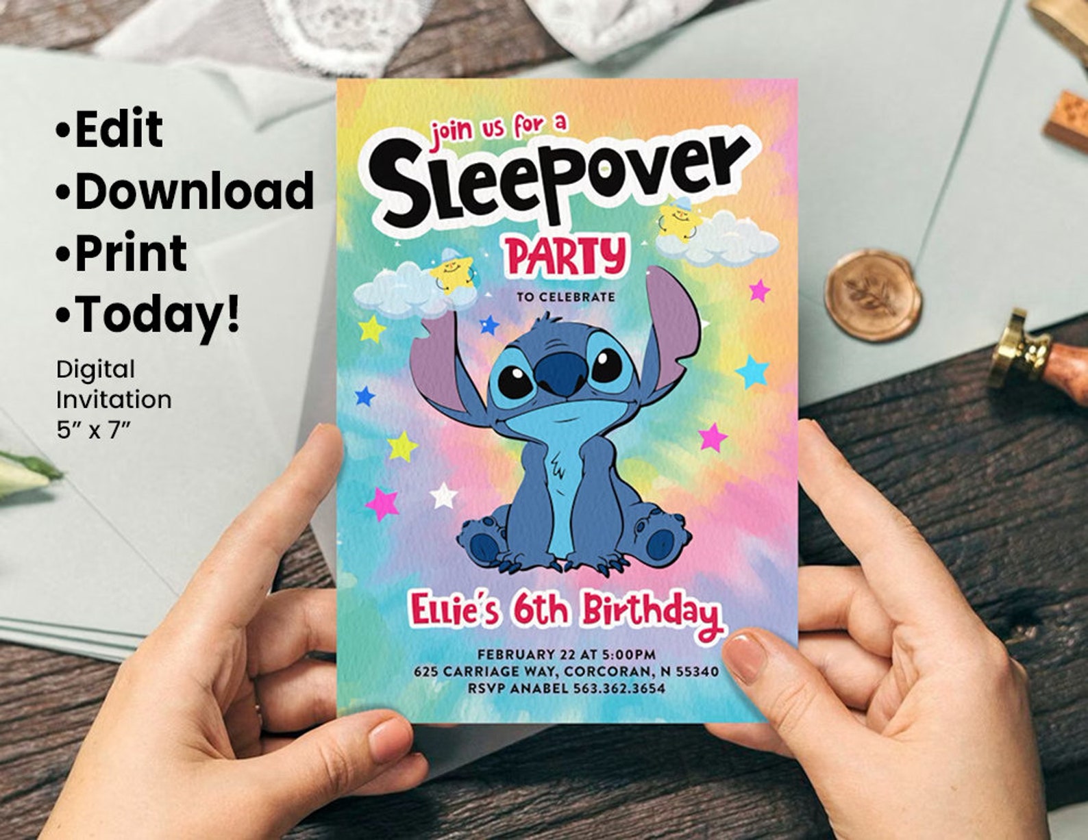Sleepover Stitch Birthday Invitations, Slumber Party Invitation, Stitch ...