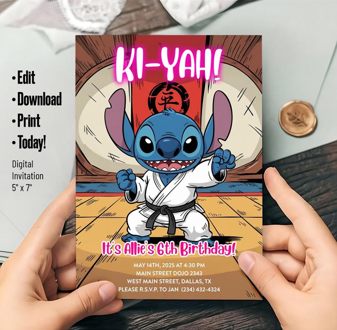 Stitch Karate Birthday Invitation – Editable Digital Download ...