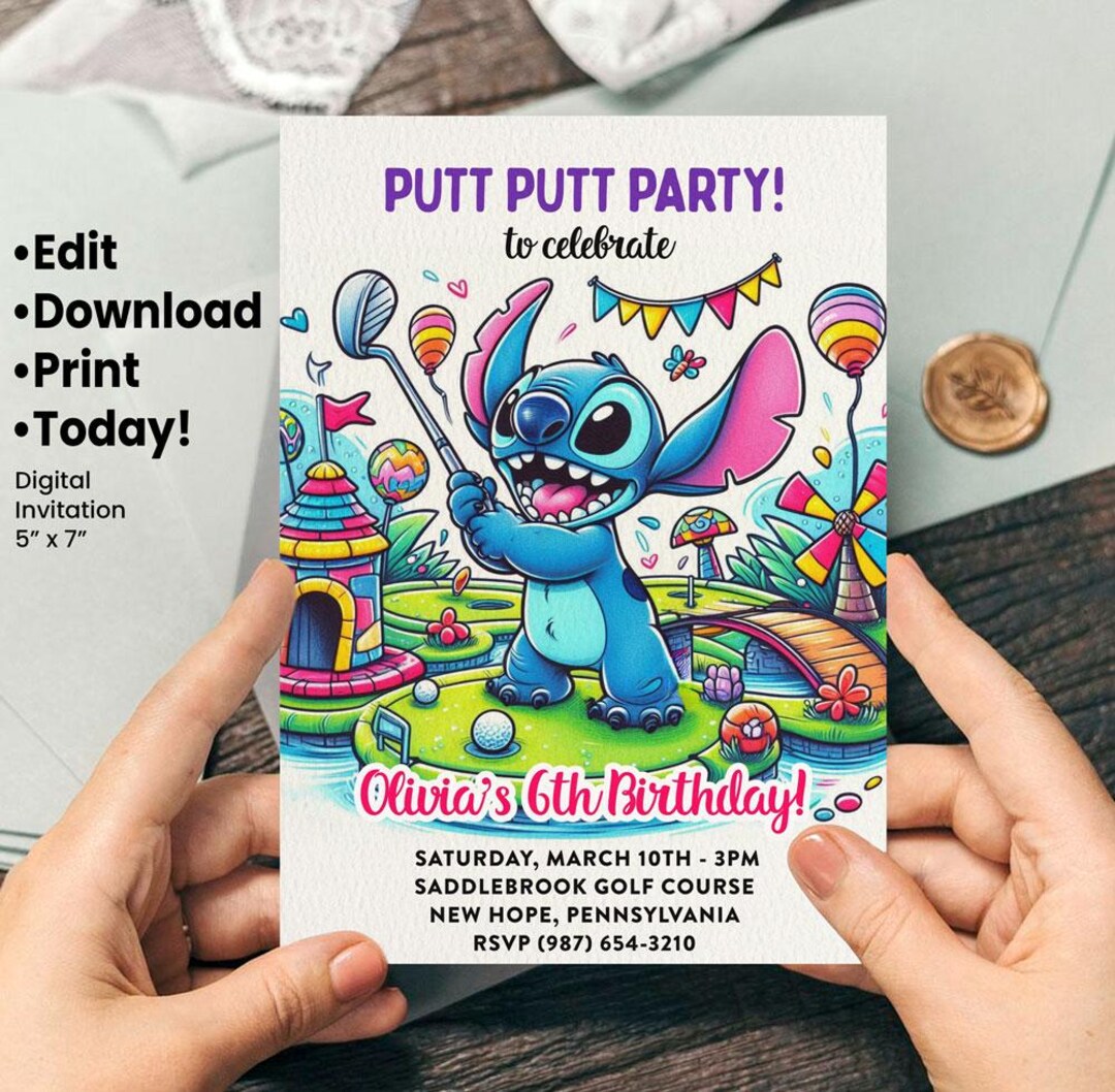Stitch Putt-putt Birthday Invitation – Editable Mini Golf Party ...