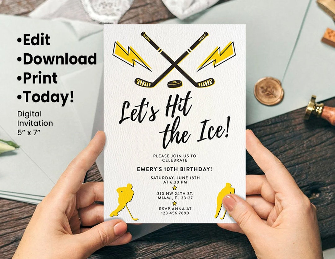 Hockey Birthday Party Invitation – Editable Ice Hockey Theme, Digital ...