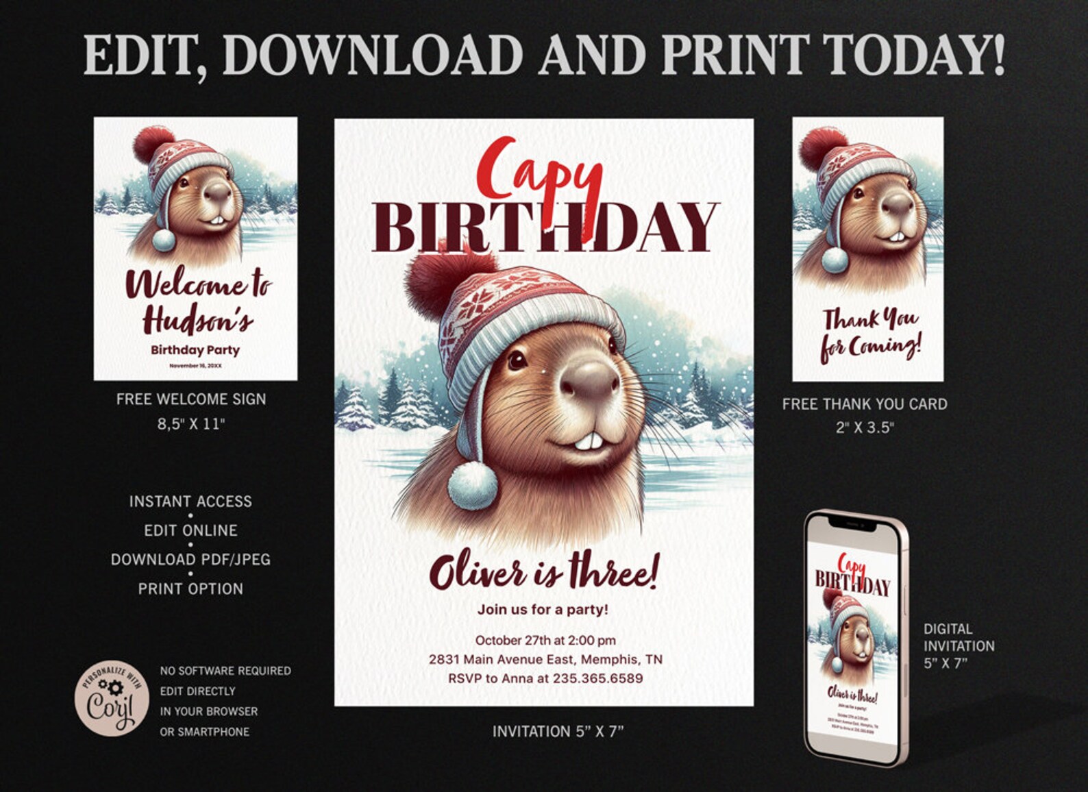 Capybara Birthday Invitation Capybara Welcome Sign Capybara - Etsy