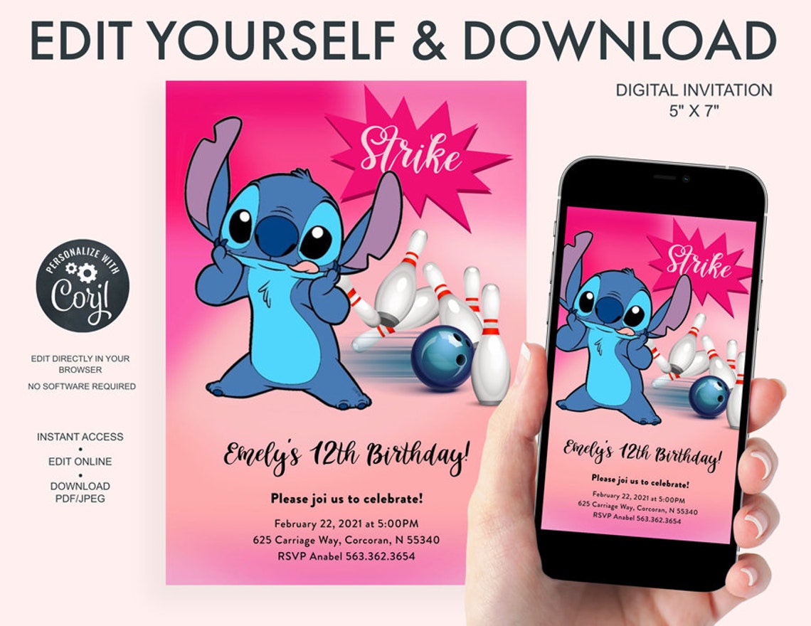 Stitch Bowling Birthday Invitation - Etsy