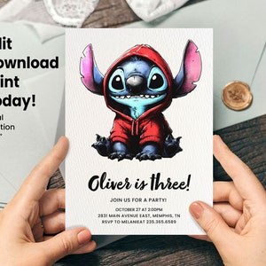 Stitch Birthday Party Invitation – Pink Theme, Editable Digital ...