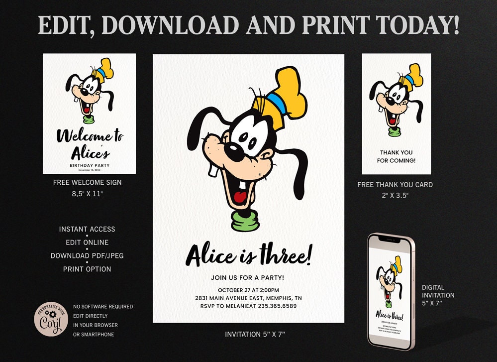 Goofy Birthday Invitation Thank You Card Welcome Sign - Etsy