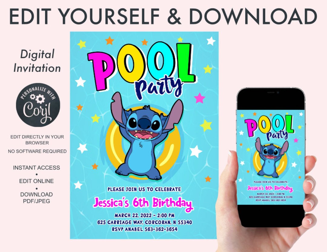 Stitch Pool Party Birthday Invitation - Etsy