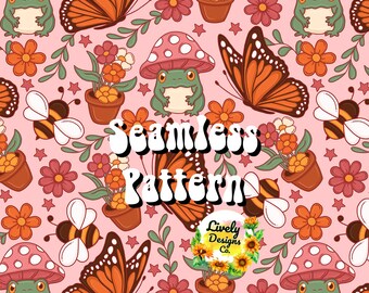 Cottage Core Spring Mushroom Frog Repeating Seamless Pattern File ...