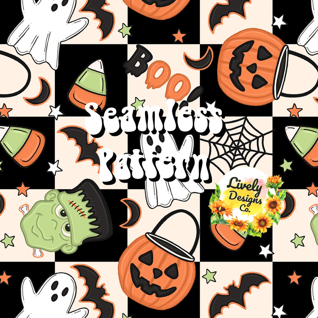 Seamless Pattern Halloween Frankenstein Checkered - Etsy