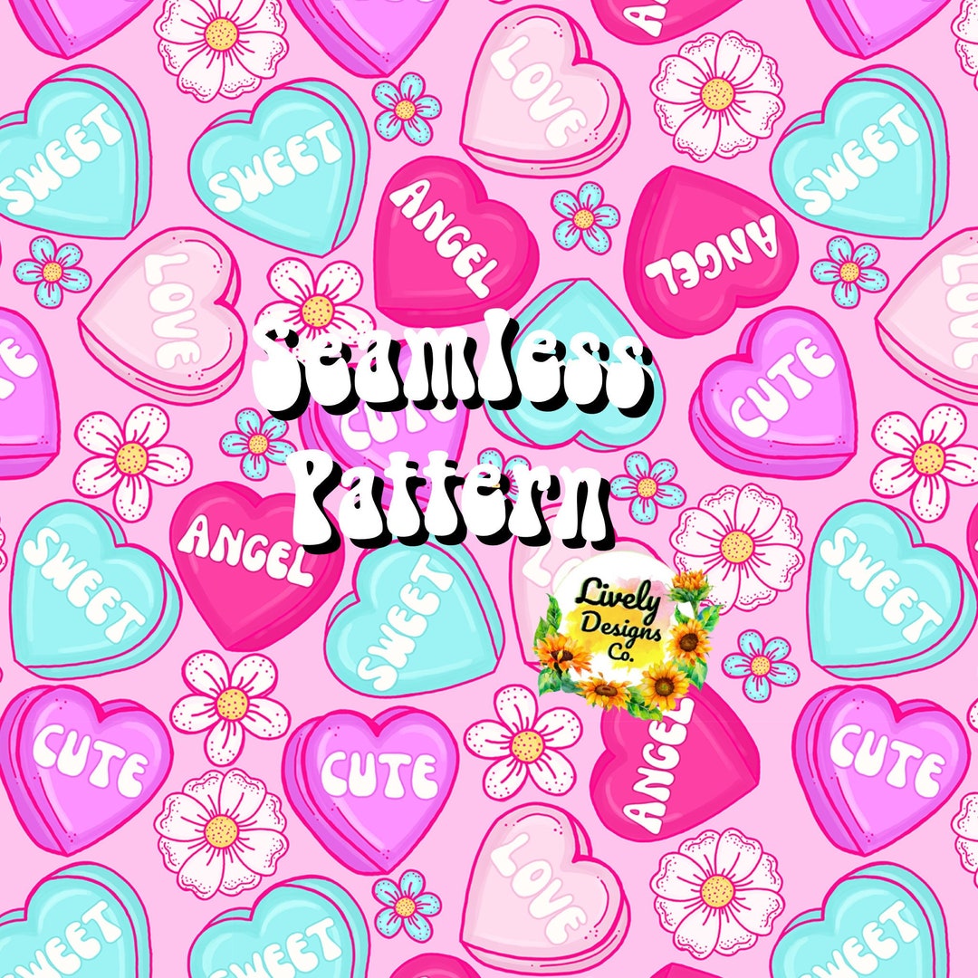 Seamless Pattern Pink Valentines Candy Hearts - Etsy