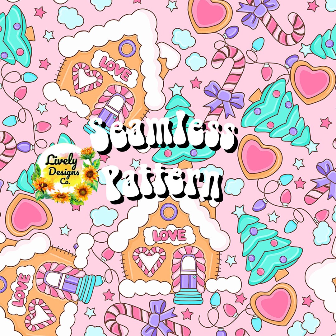 Seamless Pattern Pink Christmas Gingerbread House - Etsy