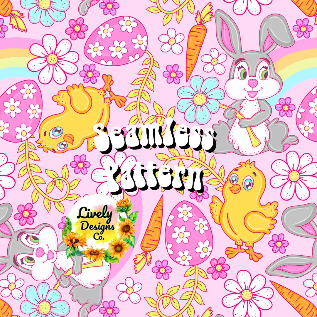Seamless Pattern Spring Chick Pink Easter Bunny - Etsy