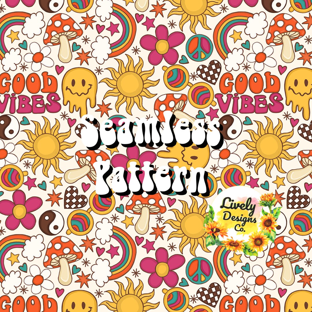 Seamless Pattern Groovy Good Vibes Aesthetic - Etsy