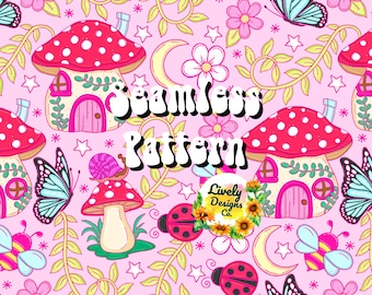 Cottage Core Mystical Moon Mushroom Repeating Seamless Pattern File ...