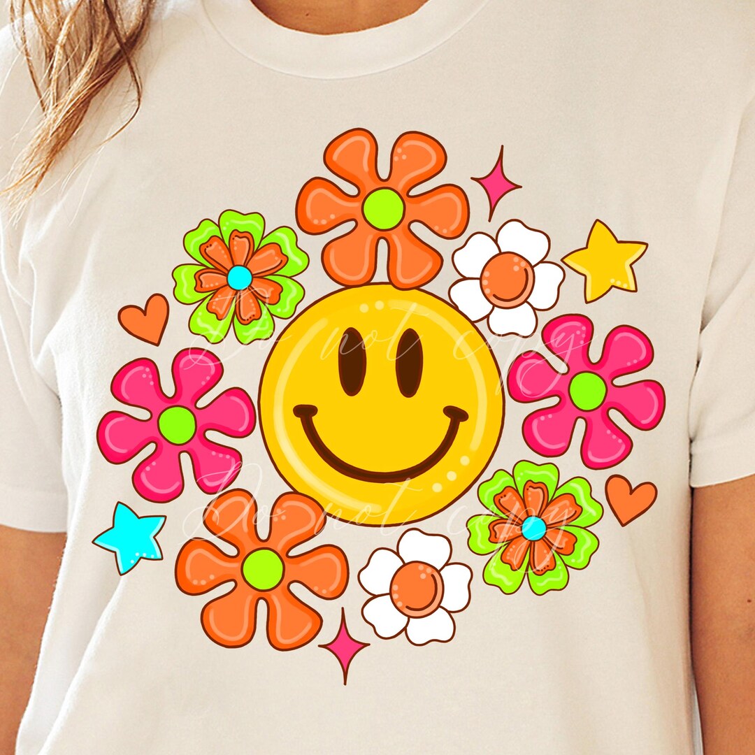Retro Smile Floral PNG, Sublimation Design, Screenprint Design - Etsy