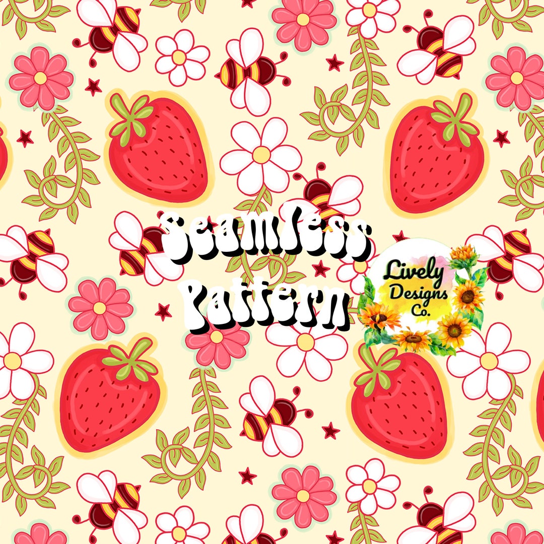 Seamless Pattern Strawberry Bees - Etsy