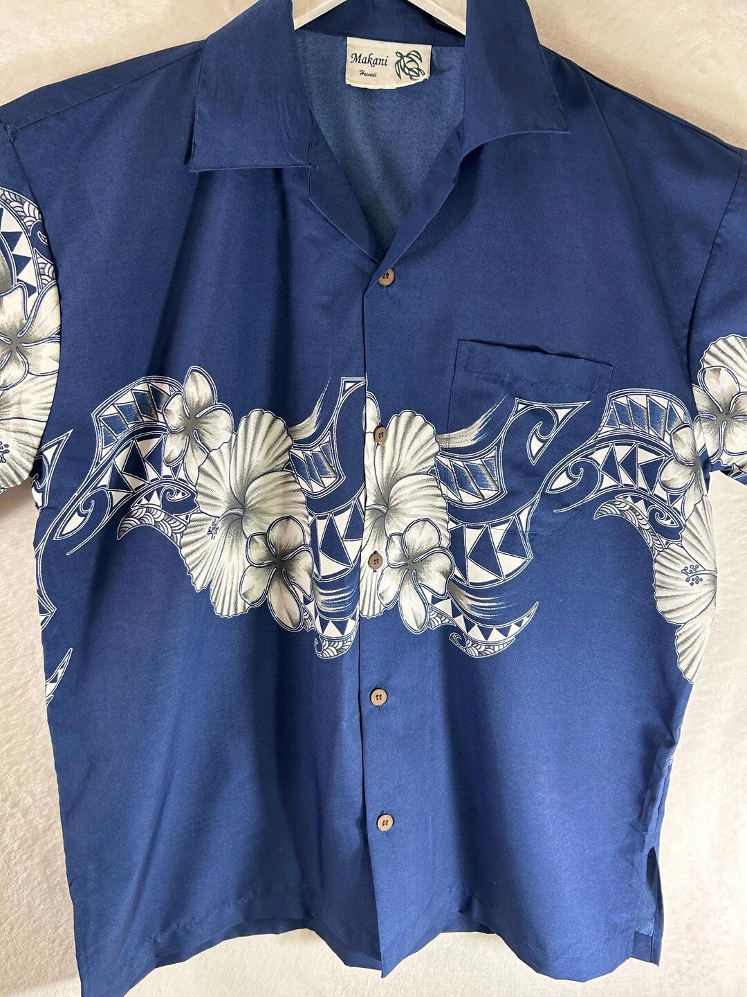 Vintage Makani Hawaiian Aloha Shirt: Blue Microfiber Floral ...