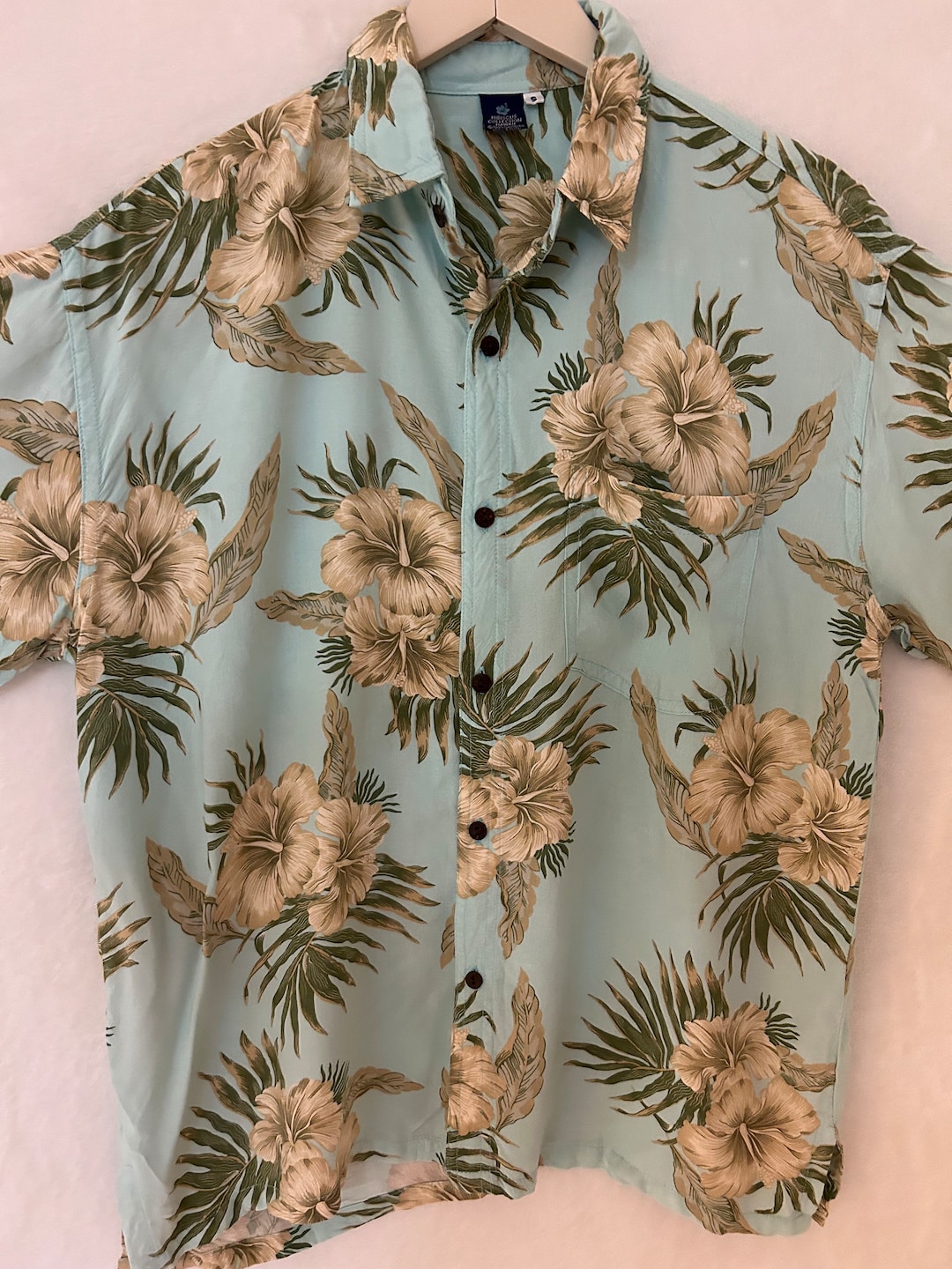 Vintage Hibiscus Collection Hawaiian Aloha Shirt Small Green Floral ...