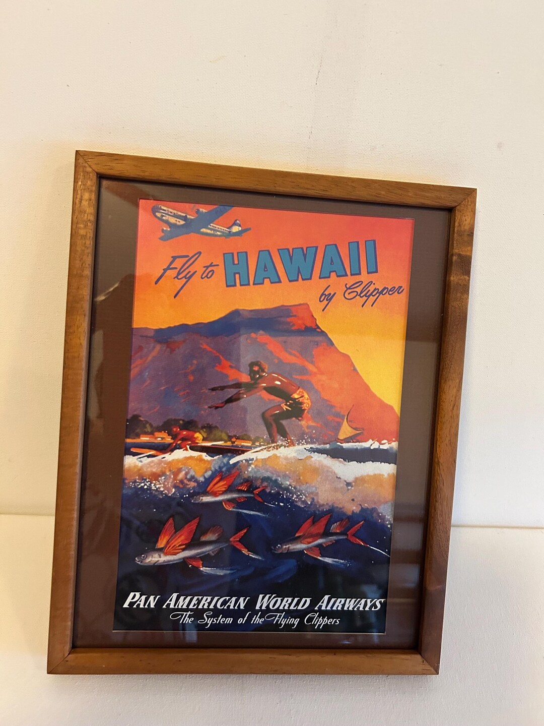 Hawaiian Koa Wood Art Frame With Pan American World Airways , Hawaiian ...