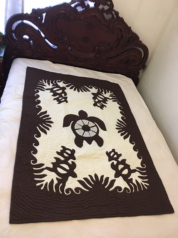 Hawaiian Handmade Quilts Bedspread Brown Turtles 42inch by | Etsy
