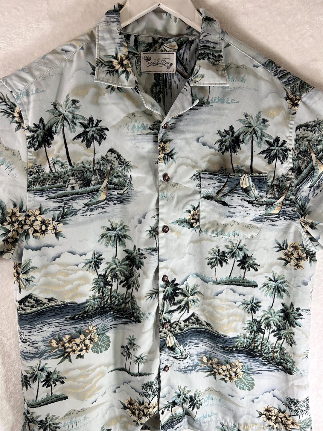 Hawaiian Aloha Shirt Milano Bay Large 100% Polyester Thank You for ...