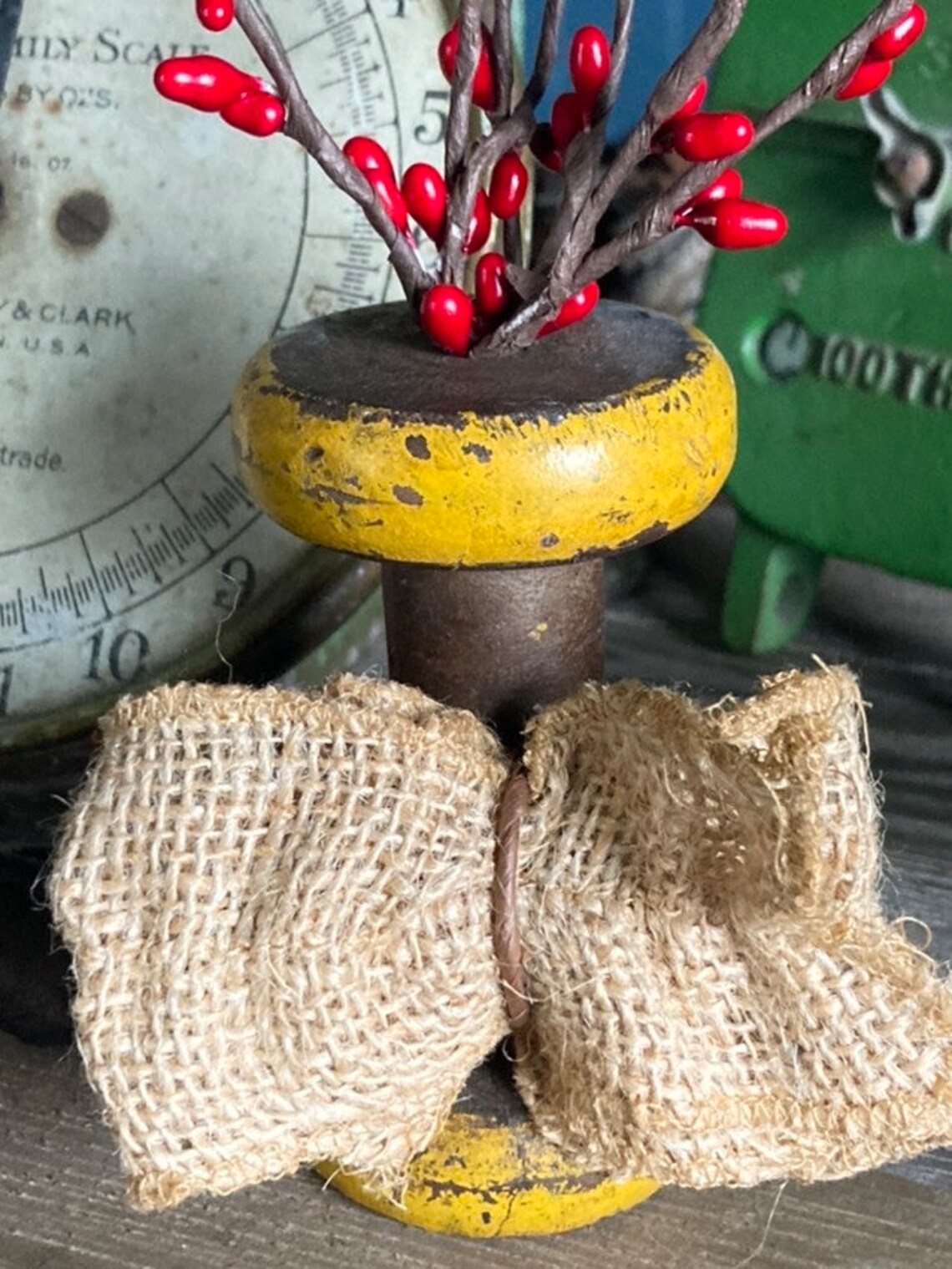 Primitive Tree Red Pip Berry Branches With Vintage Spool Base and ...