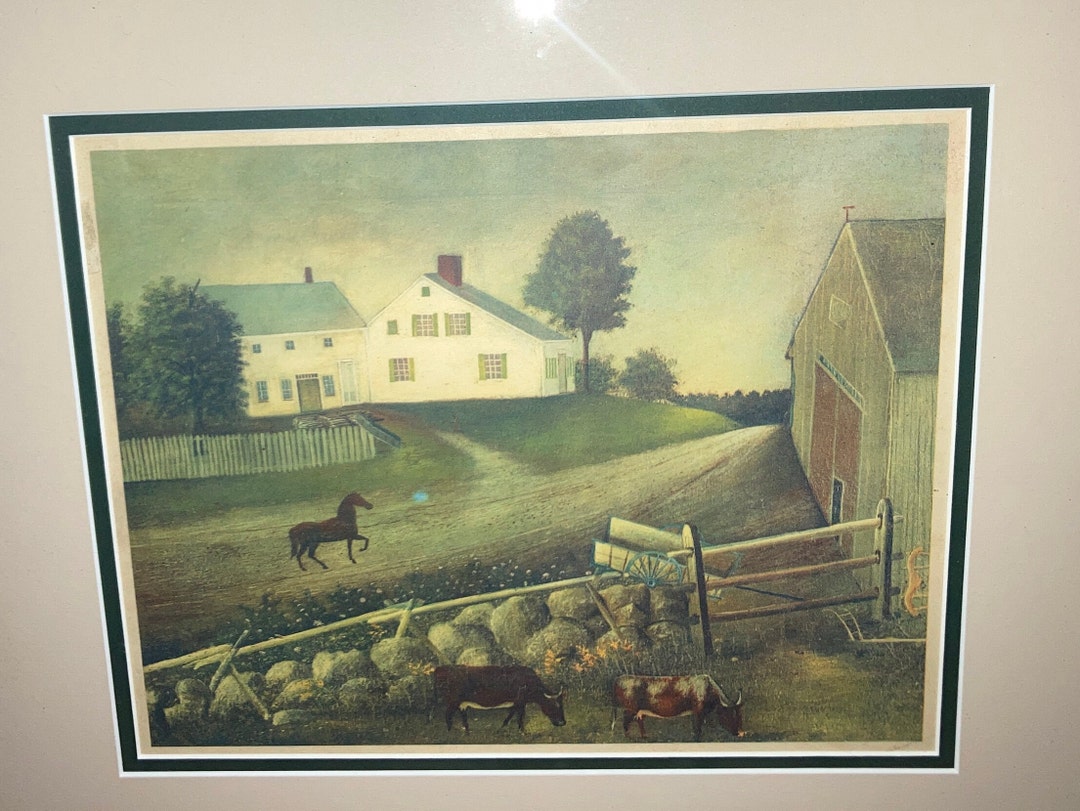 Vintage Framed Primitive Farm Scene Print - Etsy