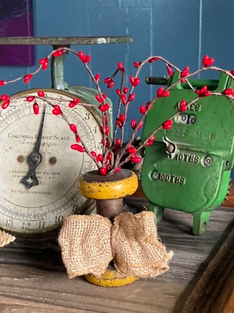 Primitive Tree Red Pip Berry Branches With Vintage Spool Base and ...