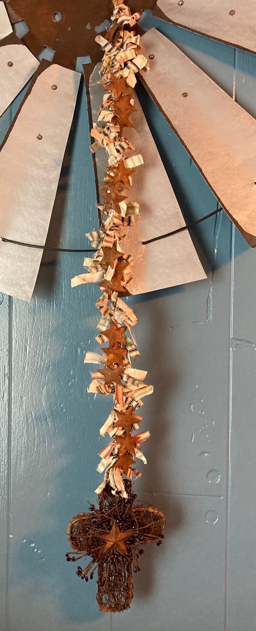 Prim Pip Berry Grapevine Cross Rag Strip Wall Hanging Decor - Etsy