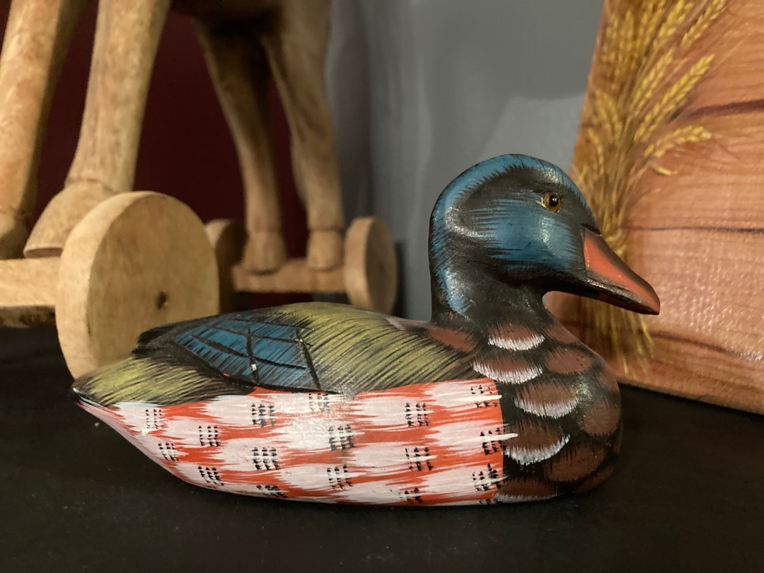 Vintage Wooden Painted Duck Decor - Etsy