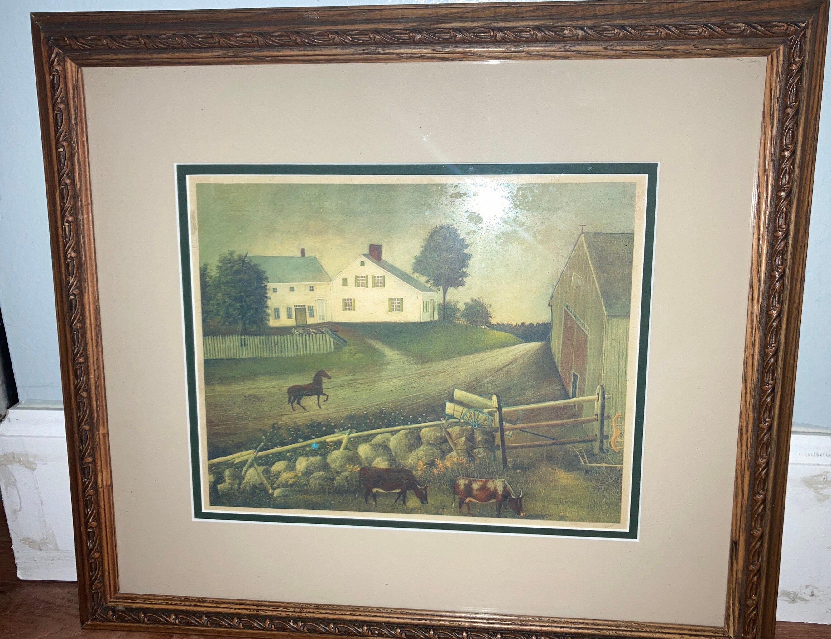 Vintage Framed Primitive Farm Scene Print - Etsy