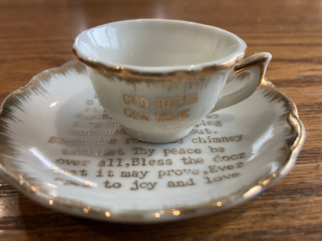 Vintage “god Bless Our Home” Miniature Teacup and Saucer - Etsy