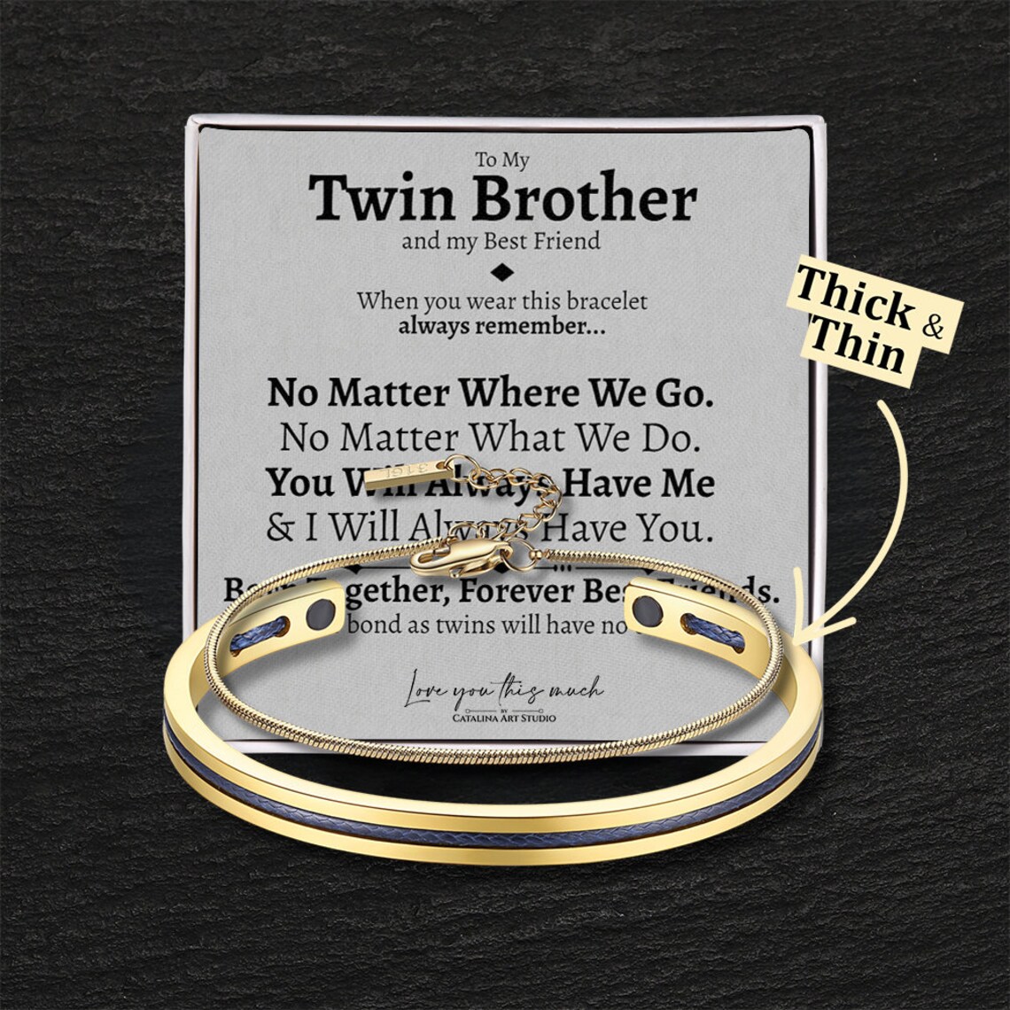 Twin Brother Gift Bracelet Set - Cuff & Box Chain Duo - Hypoallergenic ...
