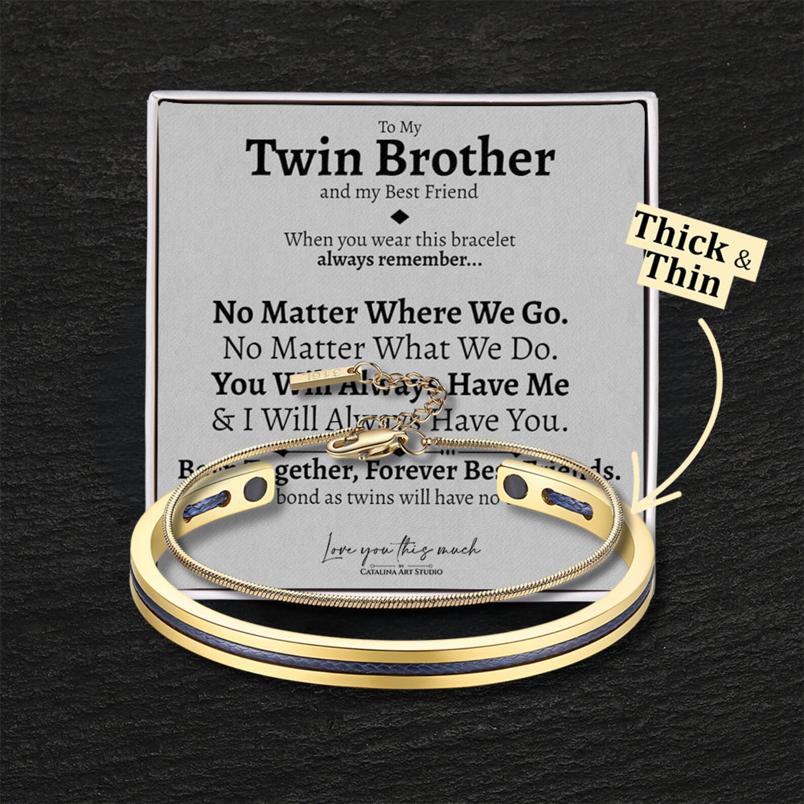 Twin Brother Gift Bracelet Set - Cuff & Box Chain Duo - Hypoallergenic ...