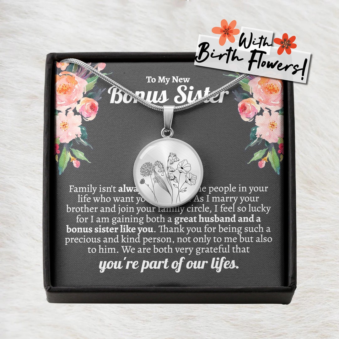 Bonus Sister Birth Flower Jewelry, Bonus Sister Necklace, Unbiological ...