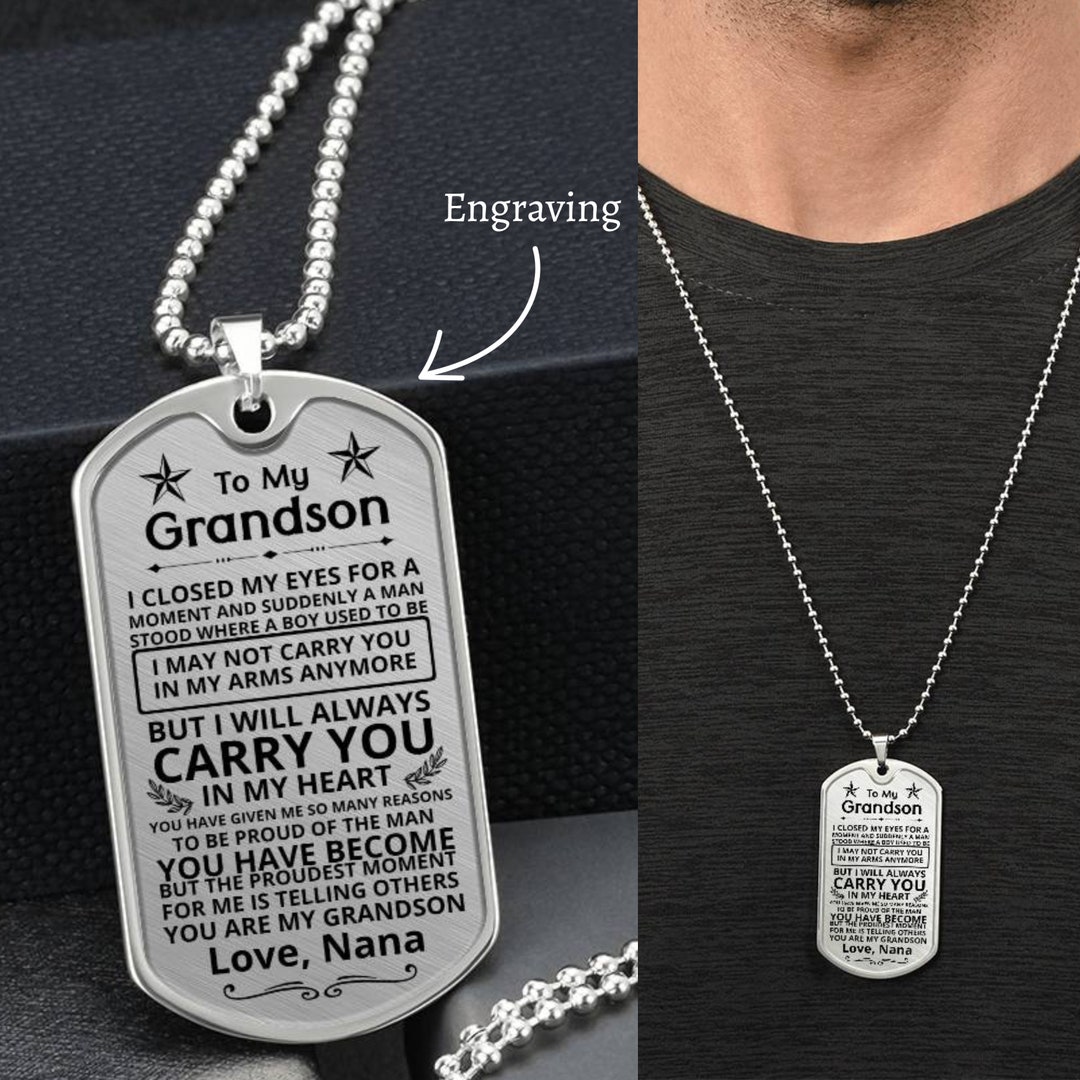 Sentimental Grandson Dog Tag Necklace From Grandparents, Meaningful ...