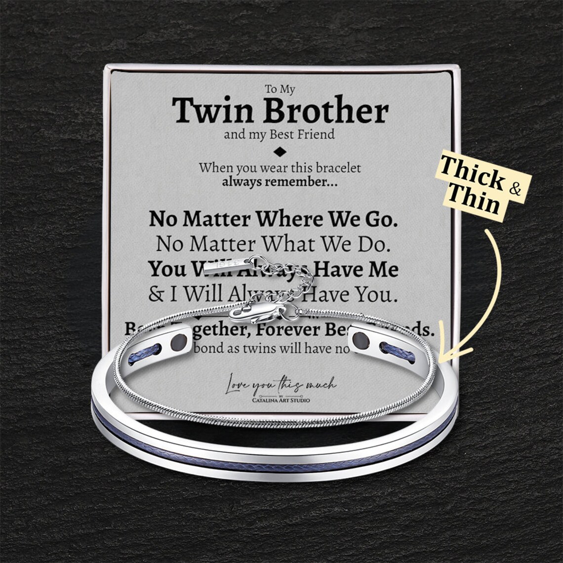 Twin Brother Gift Bracelet Set - Cuff & Box Chain Duo - Hypoallergenic ...