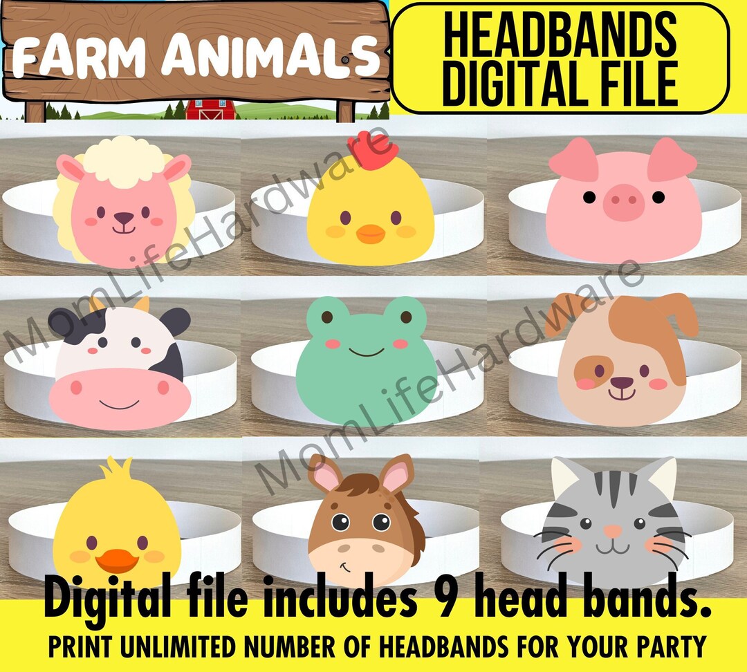 Farm Animals Birthday Party Crown Hat Head Piece, Farm Animals Mask ...