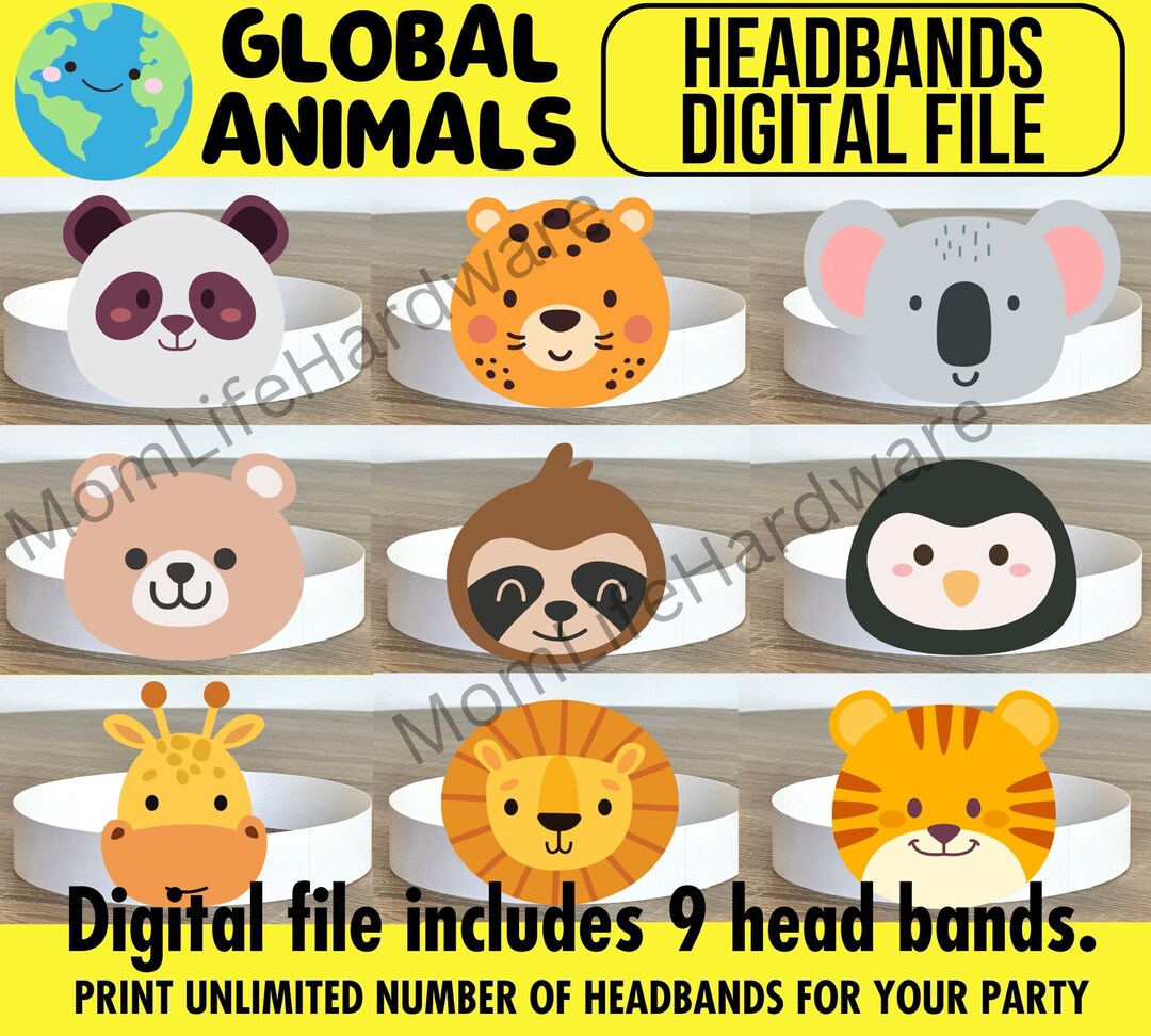 Global Animals Birthday Party Crown Hat Head Piece, Around Earth Animal ...