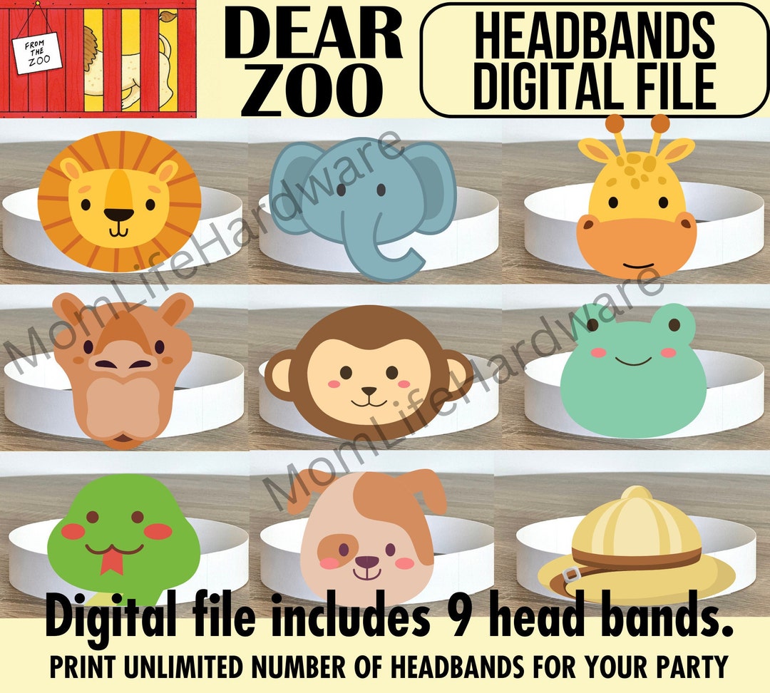 Zoo Animals Birthday Party Hat Head Piece, Zoo Animal Mask, Hello Zoo ...
