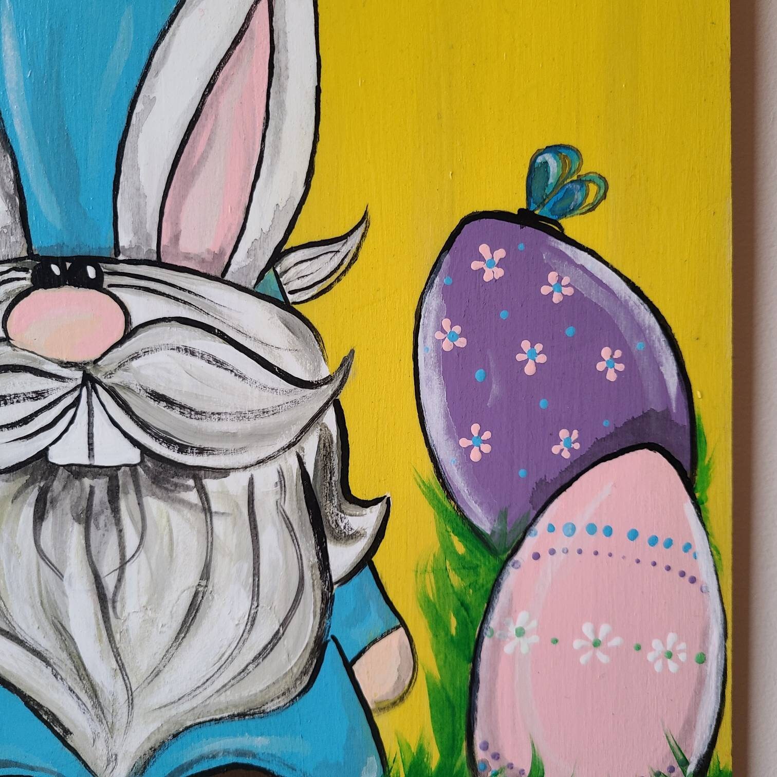 Easter Bunny Gnome Painting Whimsical Easter Bunny Gnome | Etsy