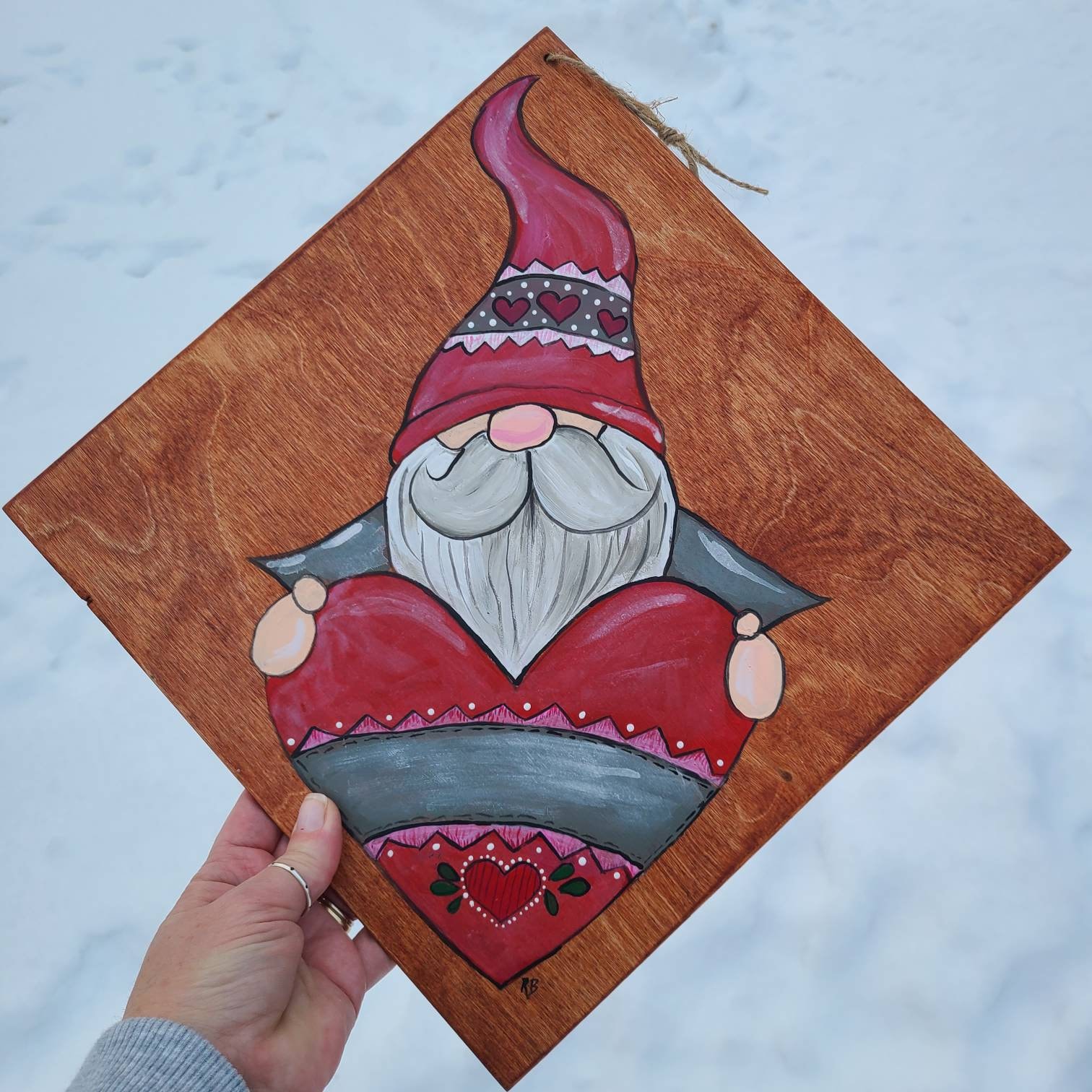 Valentine Gnome Painted on Wood Gnome Wall Hanging Gnome - Etsy