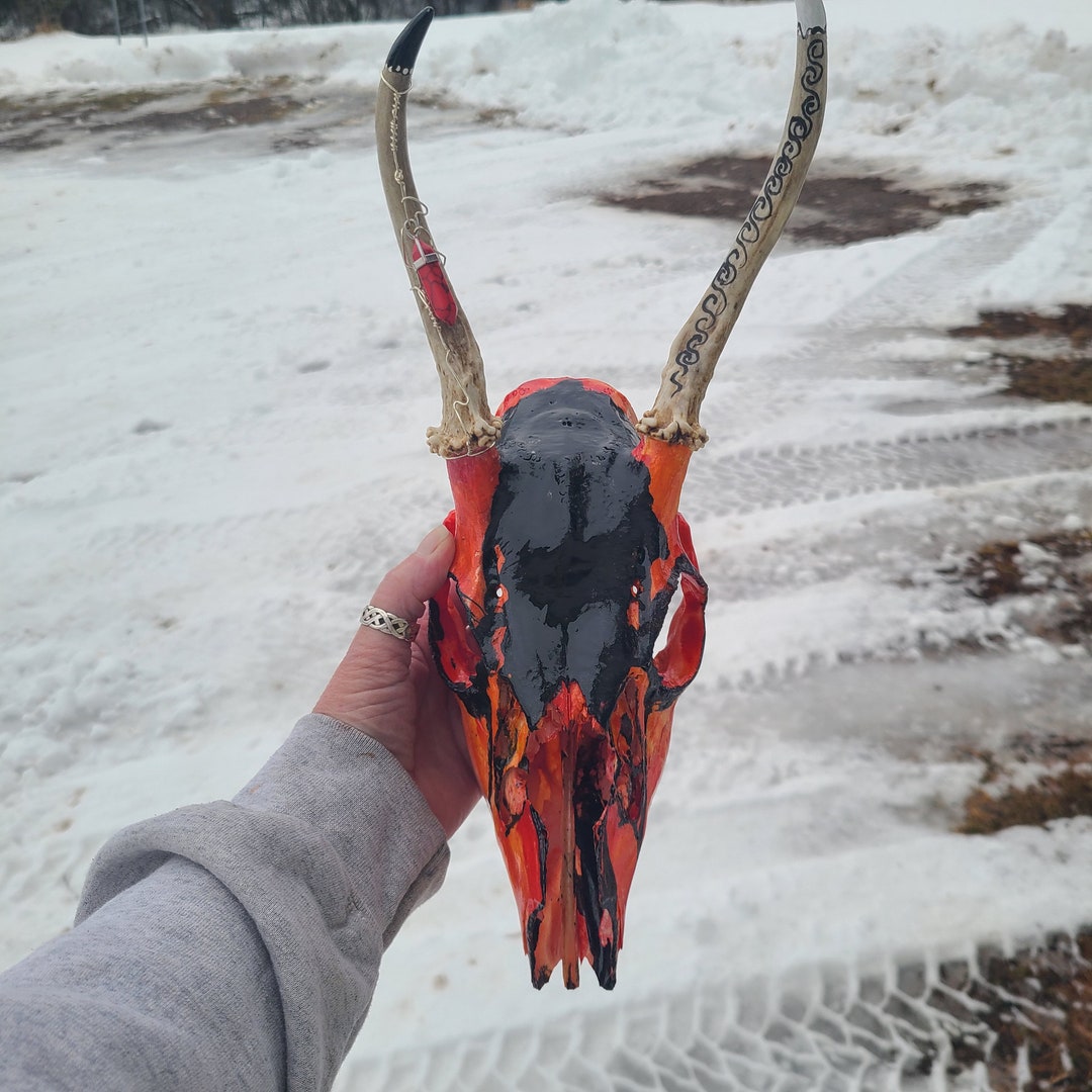 Handpainted Deer Skull: Fire Goddess Altar Decoration - Etsy
