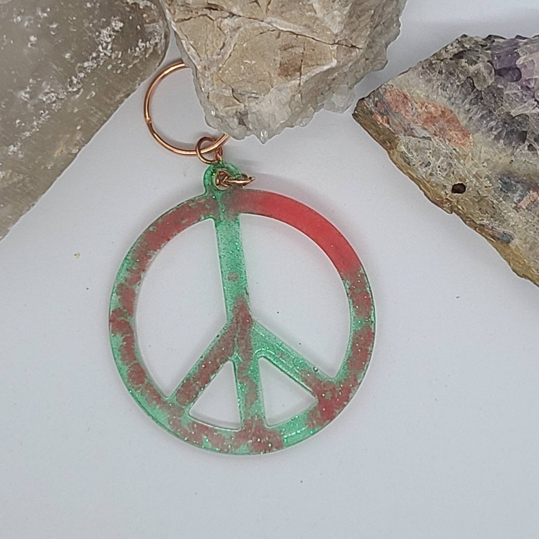 Peace Sign Keychain, Resin Peace Sign Keychain - Etsy