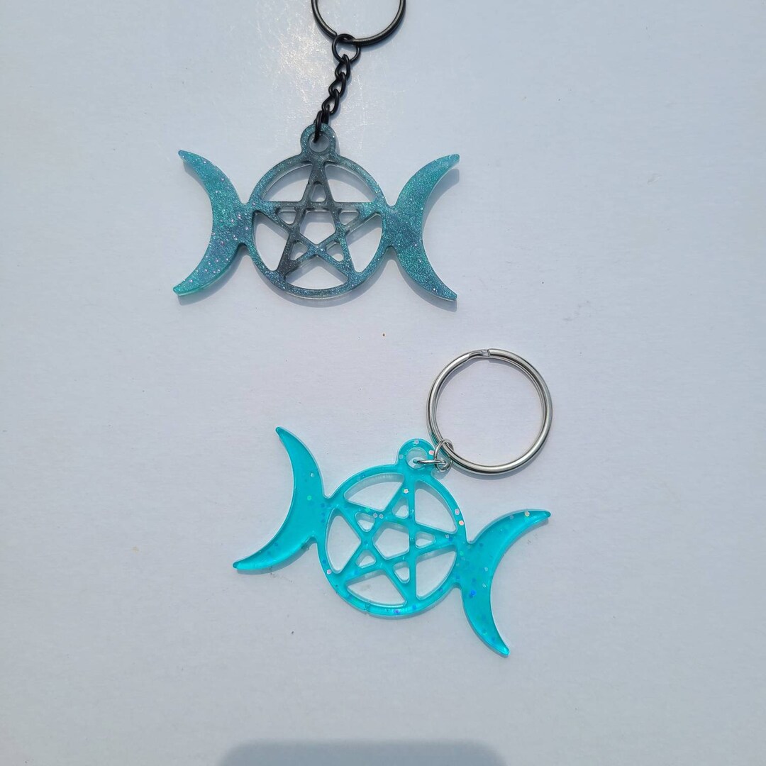 Triple Moon Goddess Keychain, Resin Moon Keychain, Wiccan Key Chain - Etsy