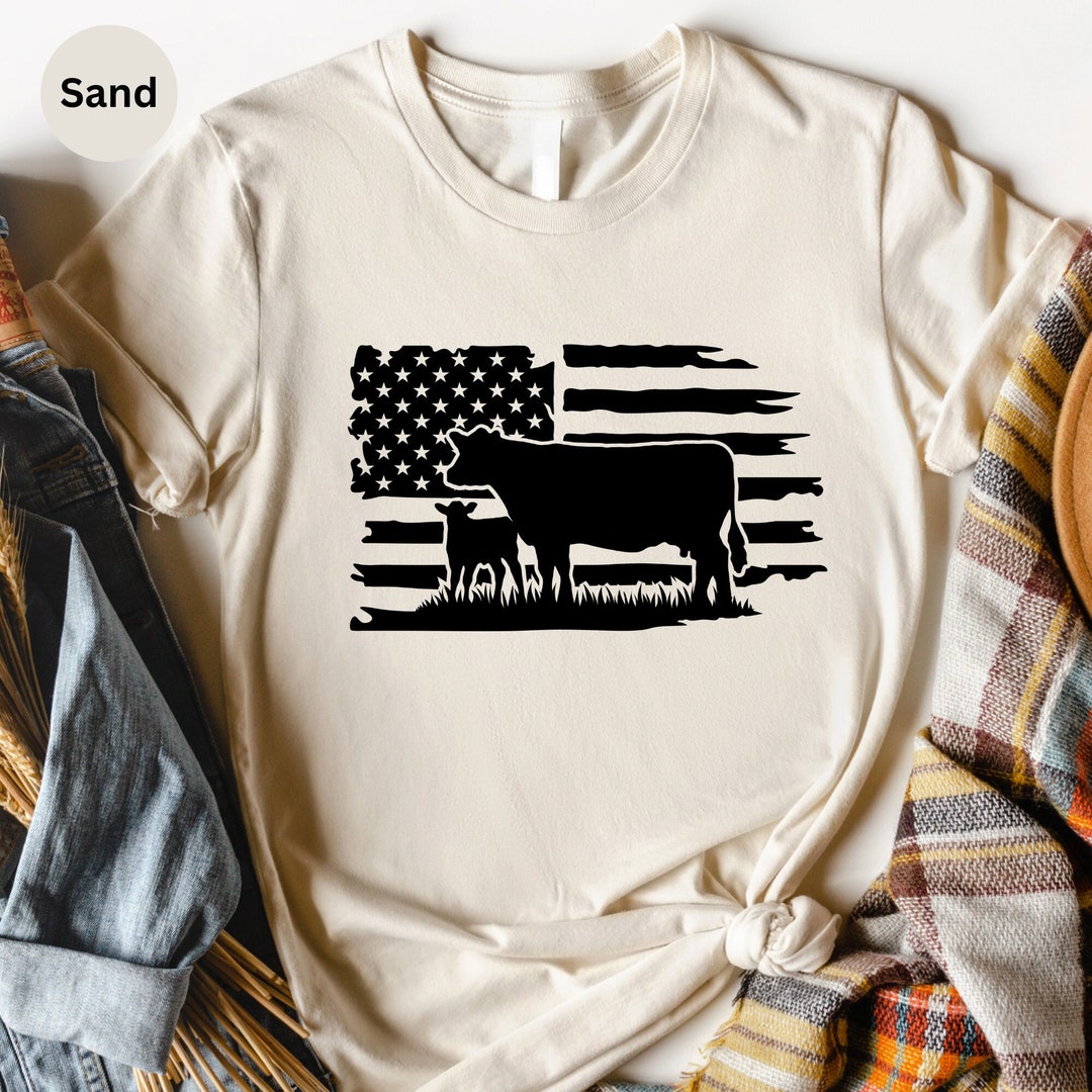 Cow Farm Shirt, Farm Cow Shirt, USA Cow Farmer Shirt, Farm Animal Shirt ...