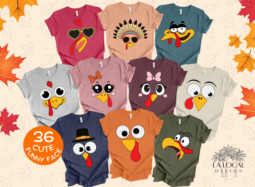 Funny Turkey Face Shirt | Cute Turkey Face Shirt | Family Matching ...