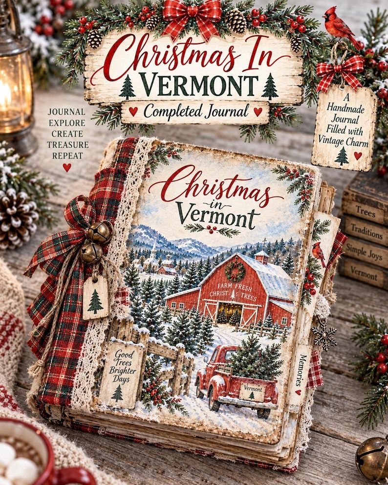 Christmas in Vermont Junk Journal Kit, 35 Page Christmas Printable ...
